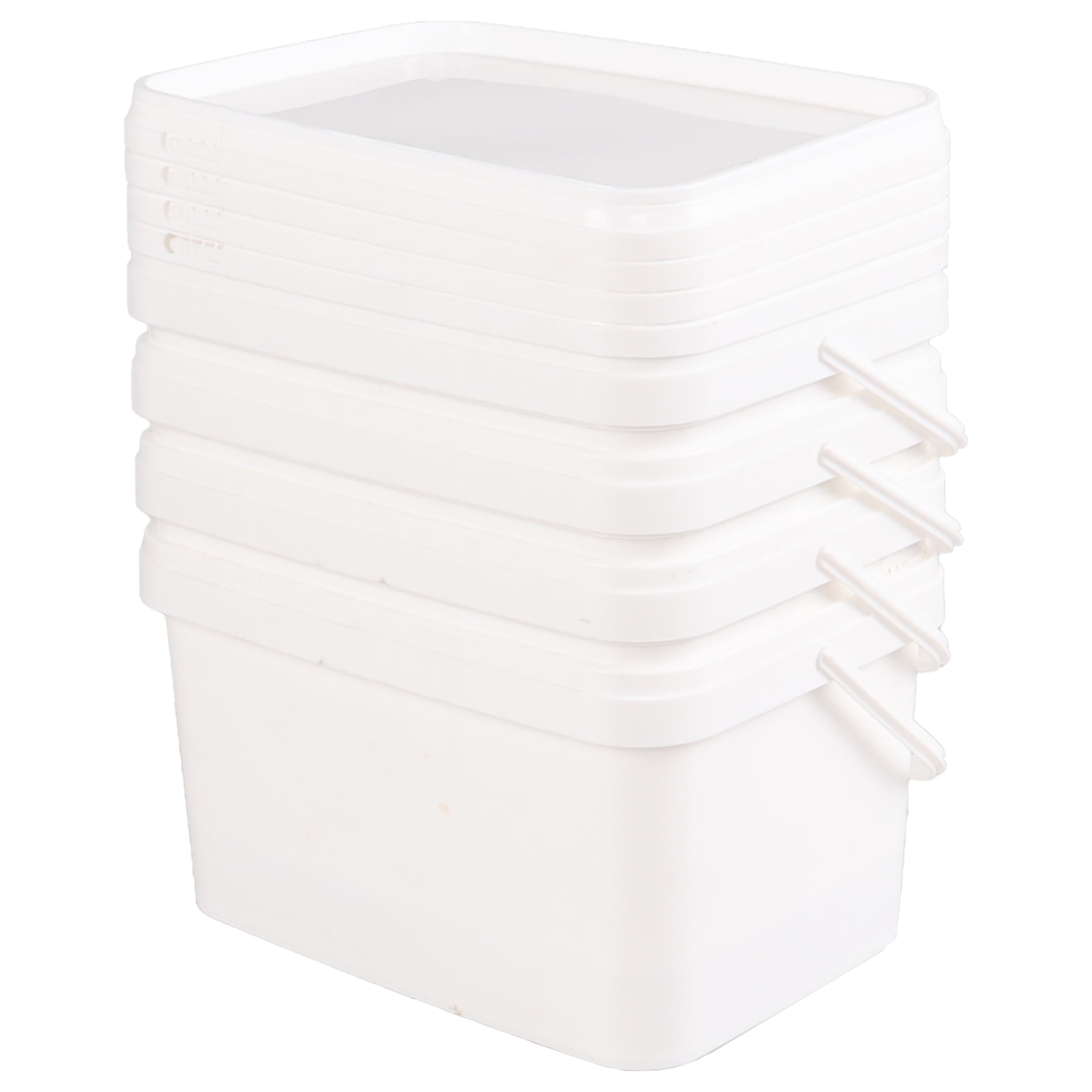 Callyne 3 Gallon 4 Pcs White Plastic Bucket Square Bucket with Lid ...