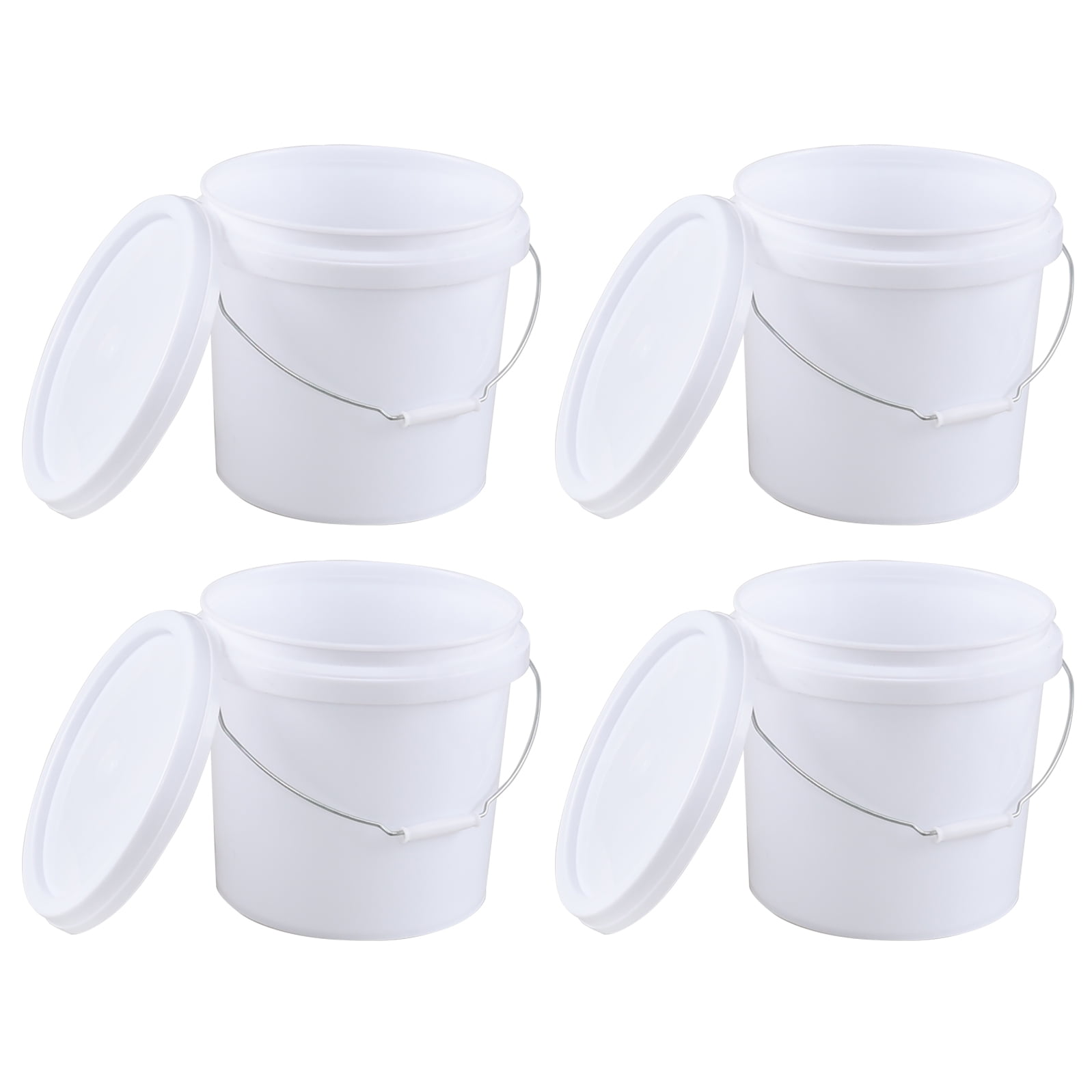 Callyne 4 Gallon White Plastic Bucket Pail with Lid, 4-Pack Food ...