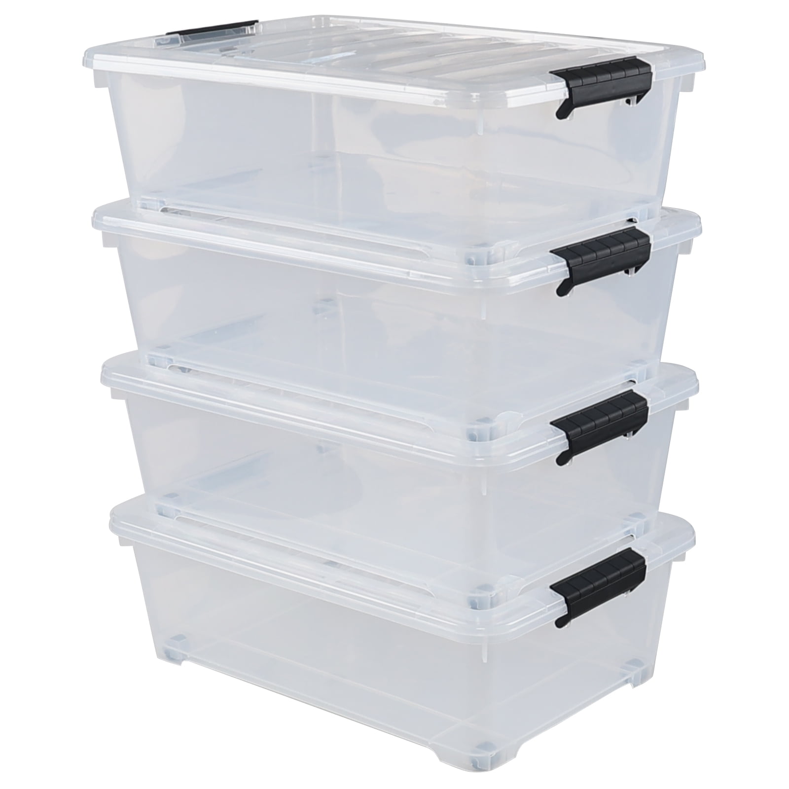 Callyne 4 Pack 20 L Plastic Under Bed Storage Box with Lid, Clear ...