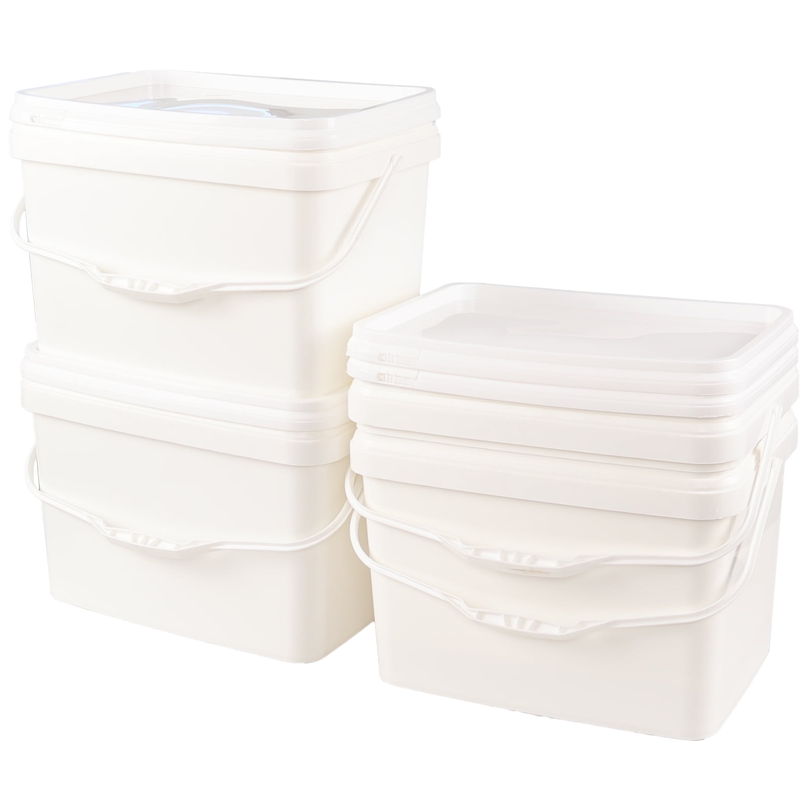 Callyne 5 Gallon 4 Pcs Plastic Square Bucket White Bucket with Lid ...