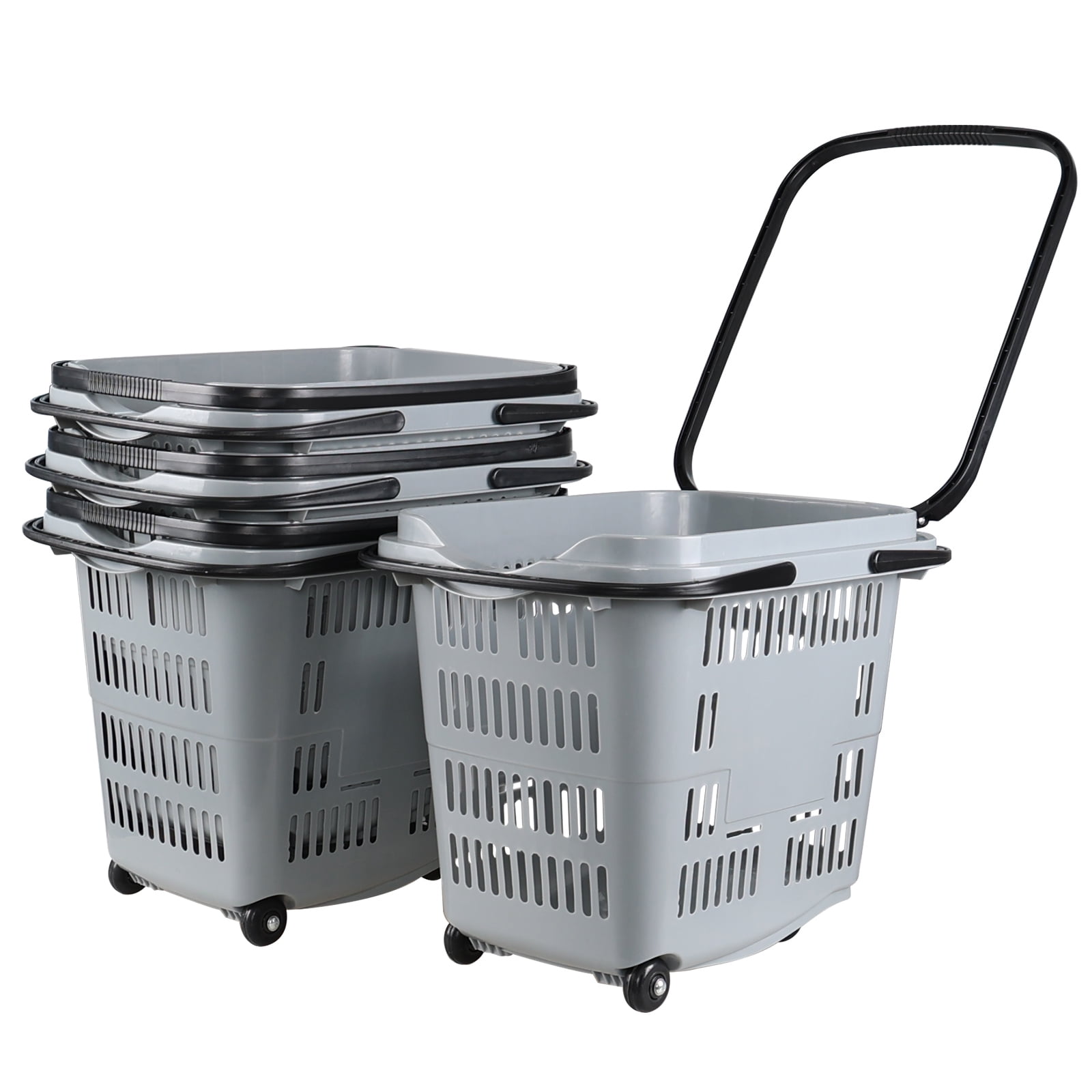 Callyne 50 L Plastic Shopping Basket with Wheels and Handle, Set of 4 ...