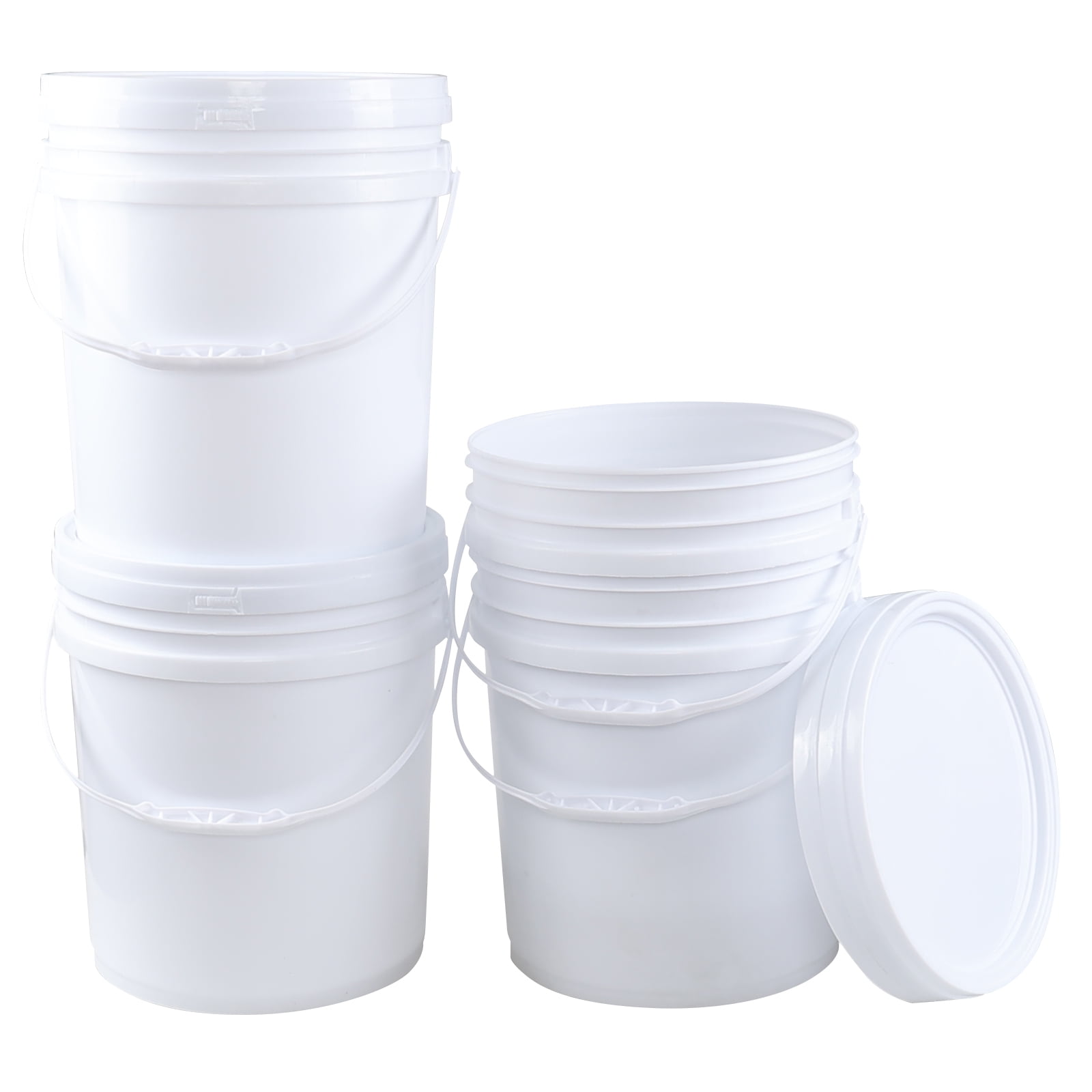 Callyne 7 Gallon White Plastic Bucket Pail with Lid, Set of 4 Food ...