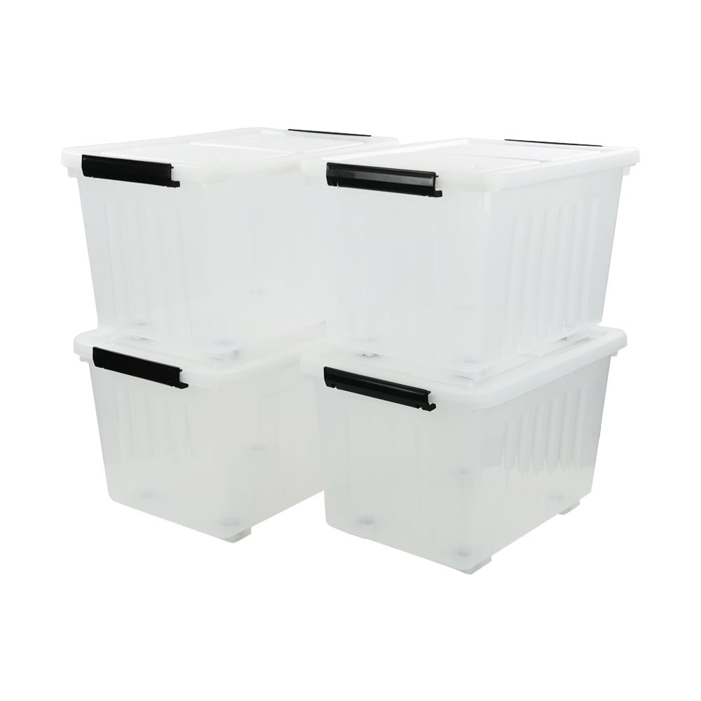 Callyne 70 L Clear Plastic Large Storage Box with Wheels, Set of 4 ...