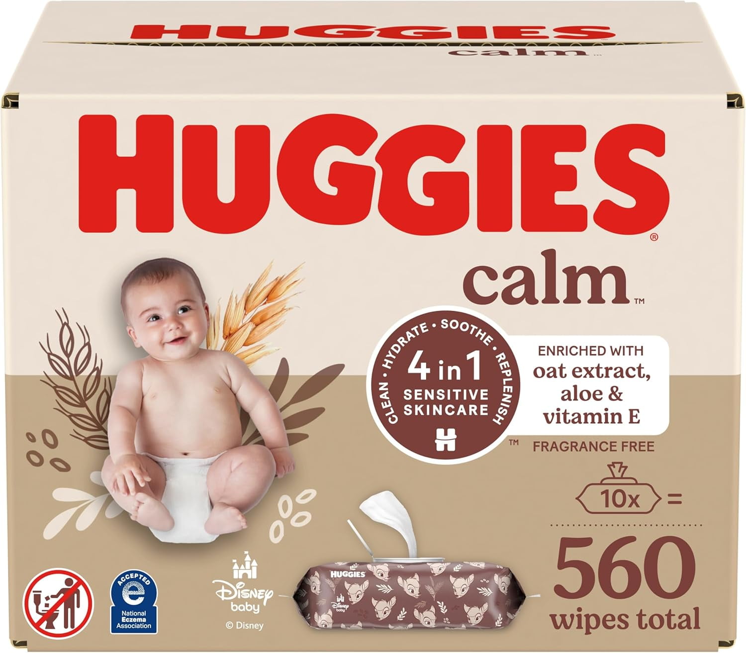 Calm Baby Wipes, Unscented, Hypoallergenic, 10 Push Button Packs (560 ...