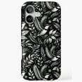 Calm Black White Birds Foliage Pattern Case for iPhone 17 16 15 14 13 ...
