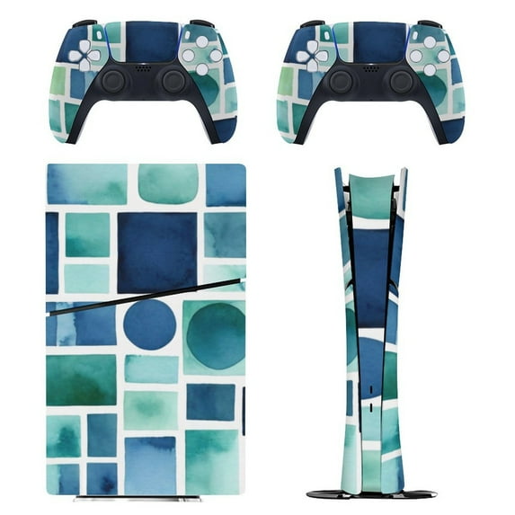 Calm Blue Tile Grid Console Skin Bundle for PS5 Pro Slim Disc & Digital ...