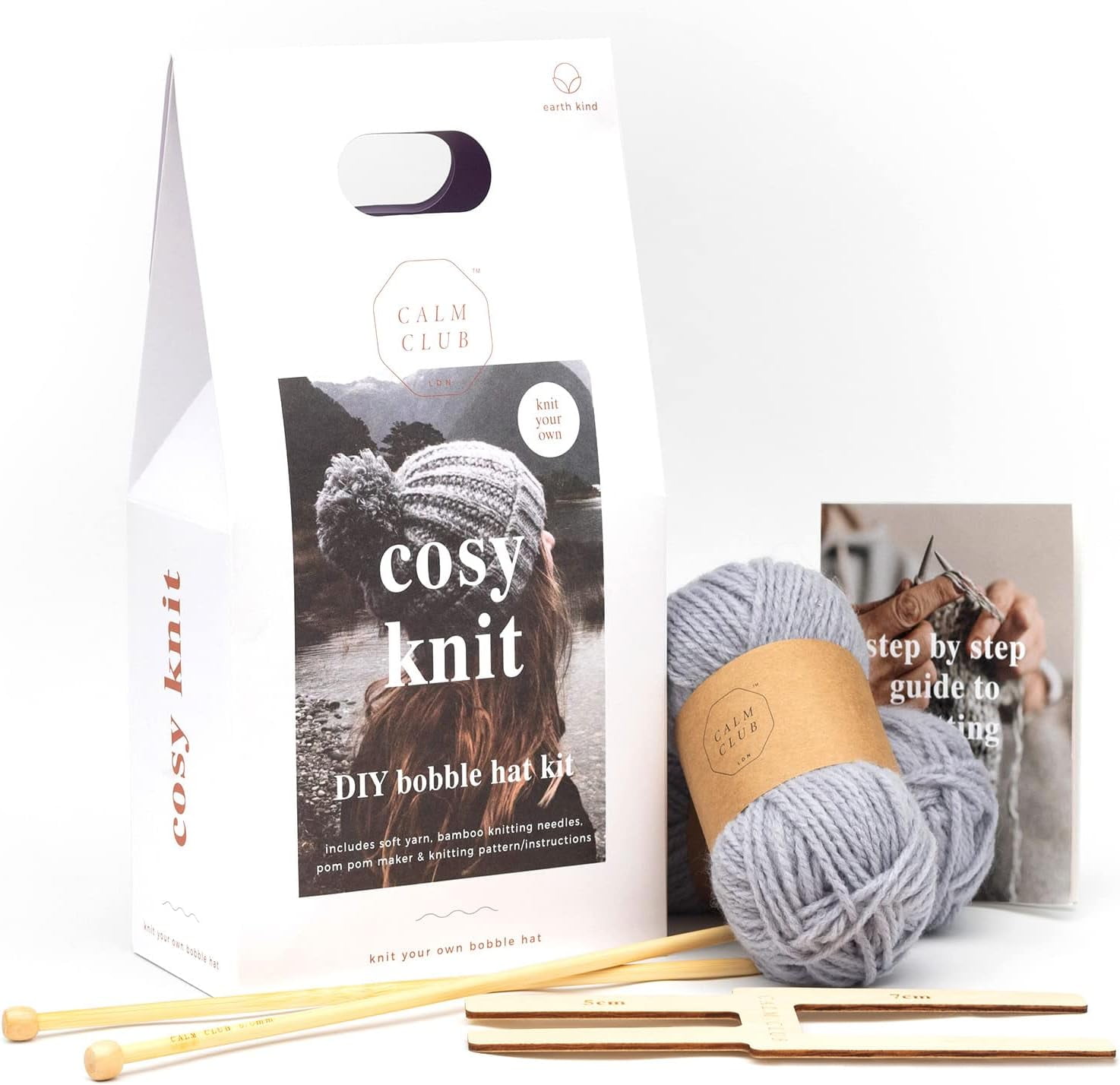 Calm Club Complete Knitting Starter Set for Adults | DIY Hat Kit with ...