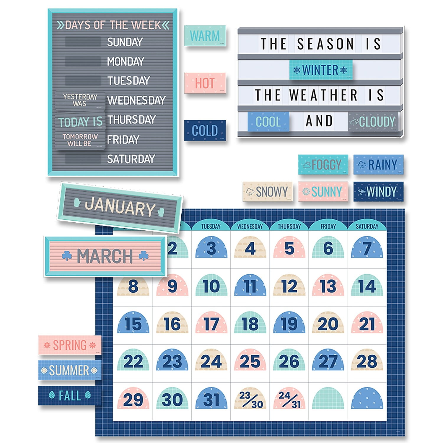 Calm & Cool Calendar Bulletin Board Set, 67 Pieces - Walmart.com