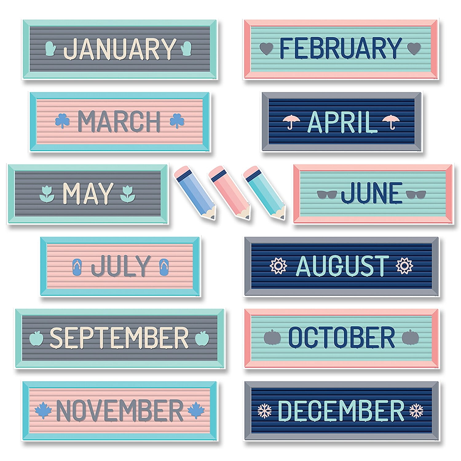 Calm & Cool Months of the Year Mini Bulletin Board Set, 15 Pieces ...