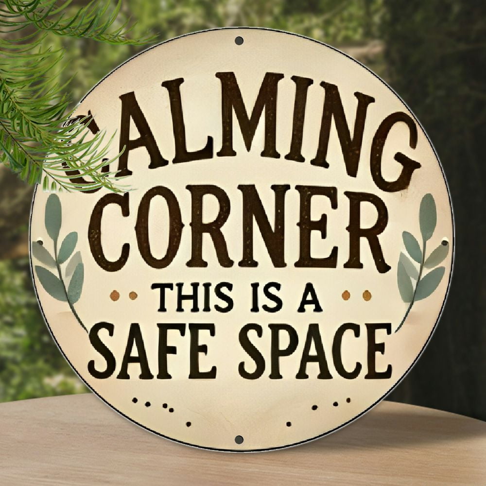 "Calm Corner" Vintage-Inspired Round Aluminium Sign: Safe Space Wall ...