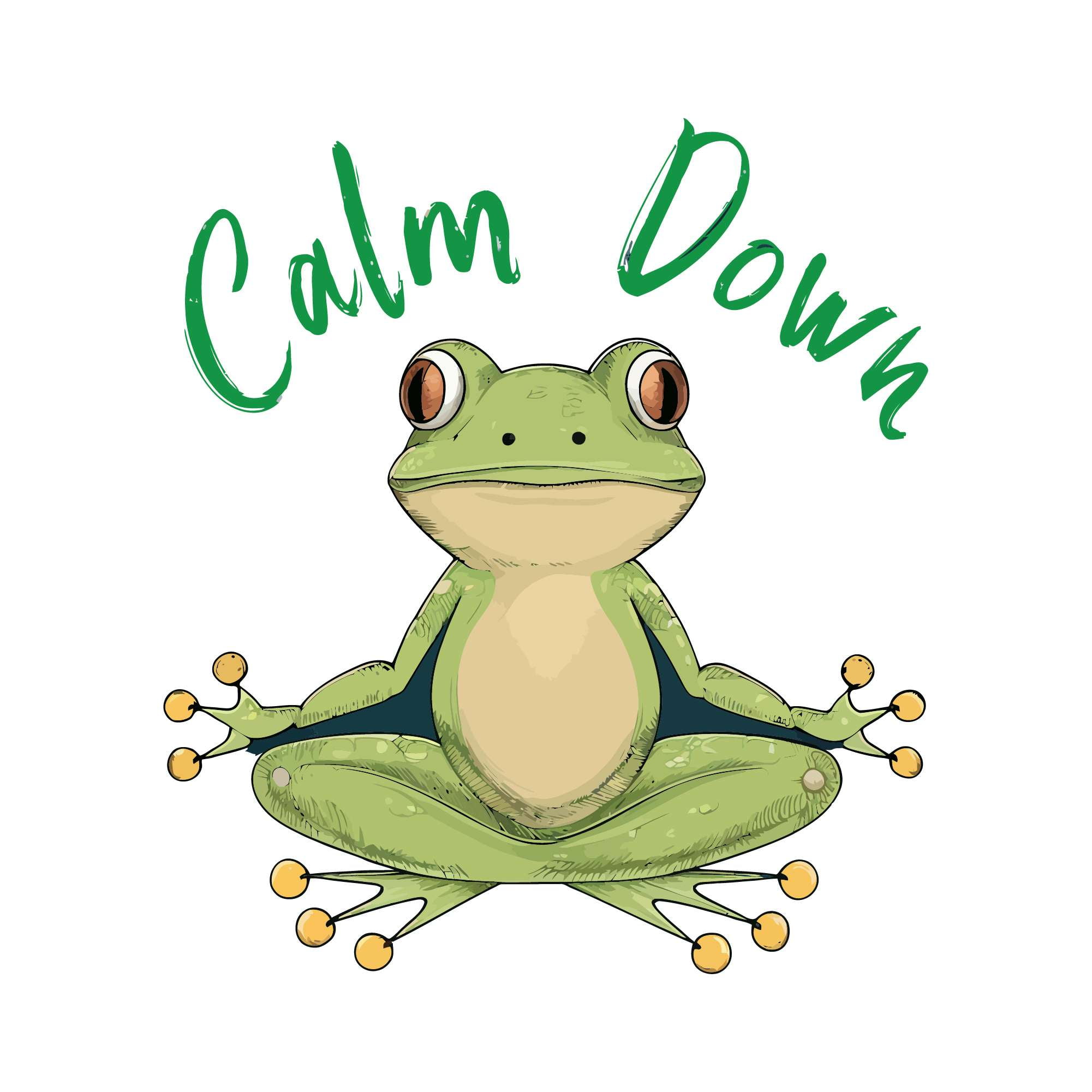 Calm Down Cute Cartoon Frog Meditation Relaxing Animal Wall Art Sticker ...