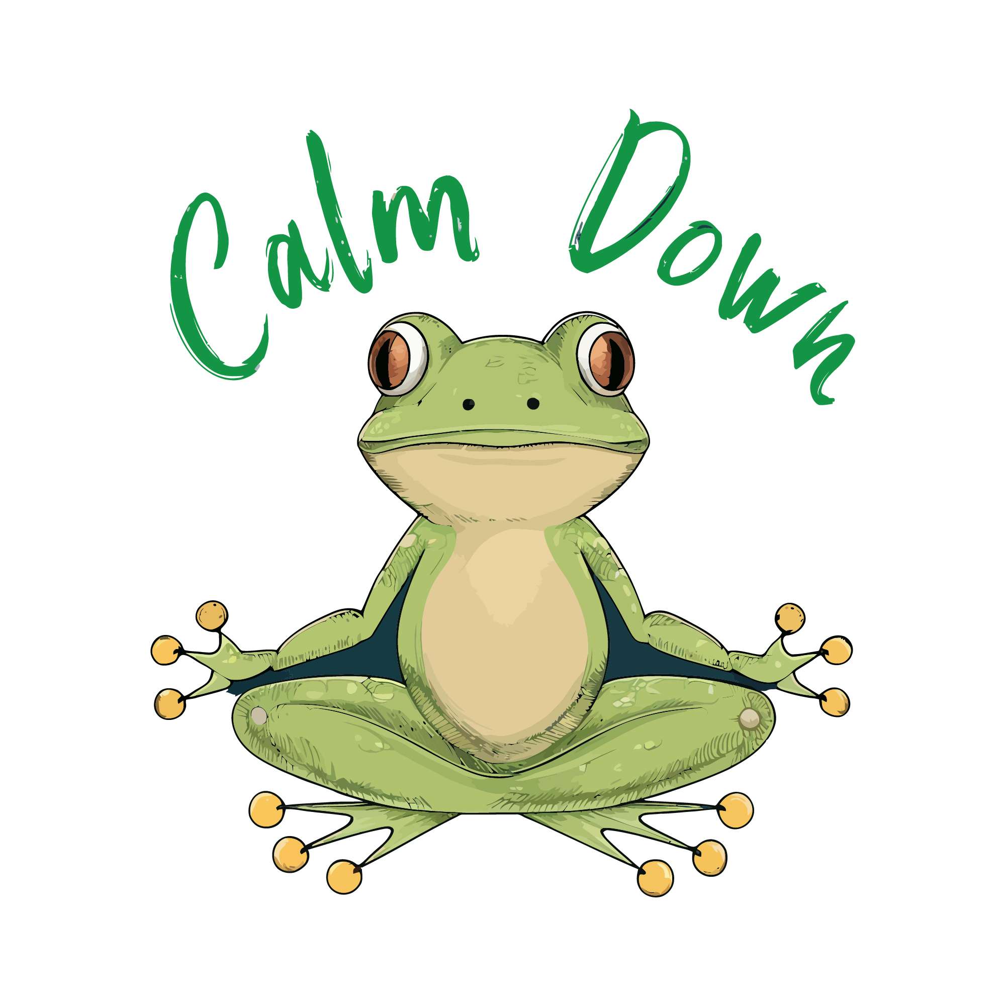 Calm Down Cute Cartoon Frog Meditation Relaxing Animal Wall Art Sticker ...