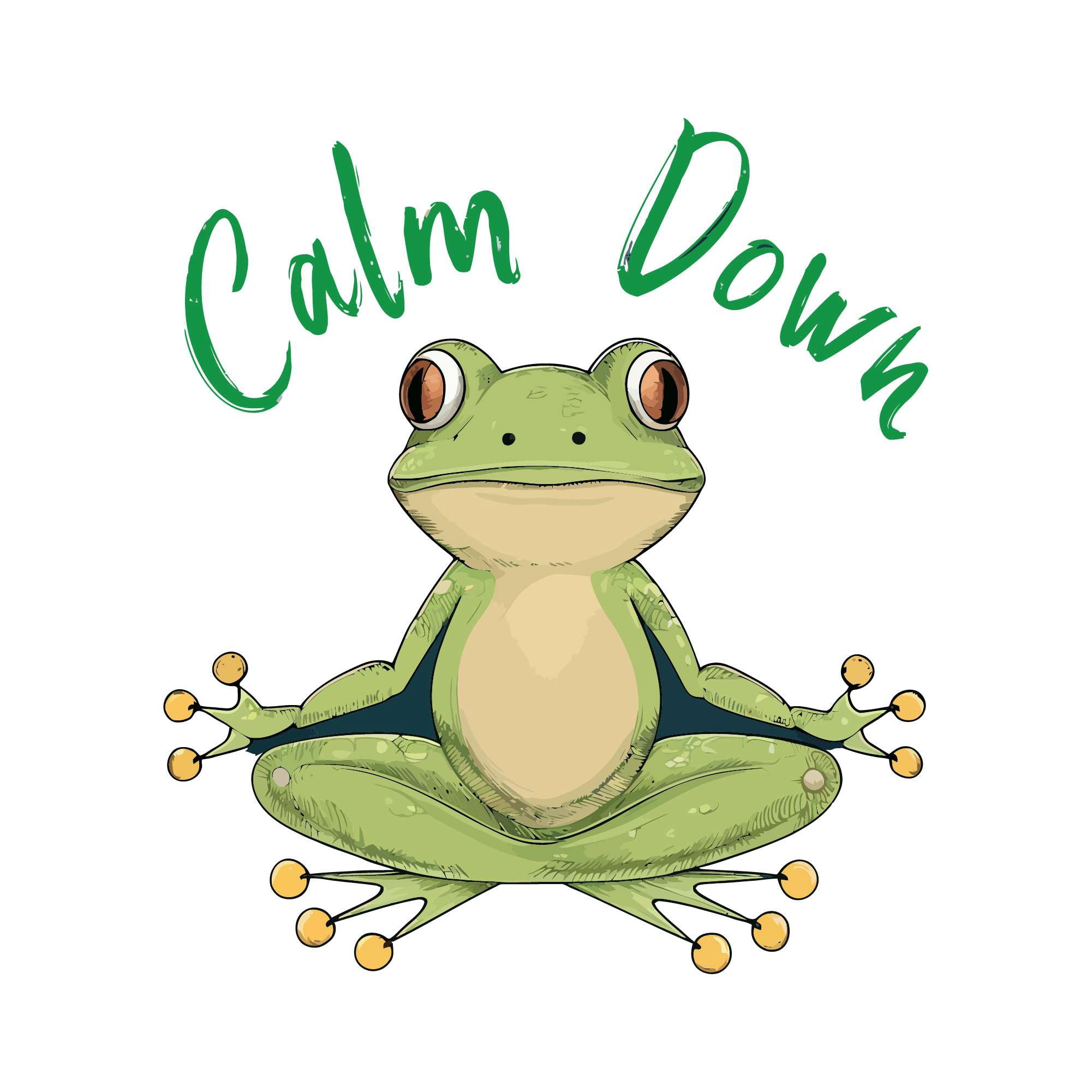 Calm Down Cute Cartoon Frog Meditation Relaxing Animal Wall Art Sticker ...