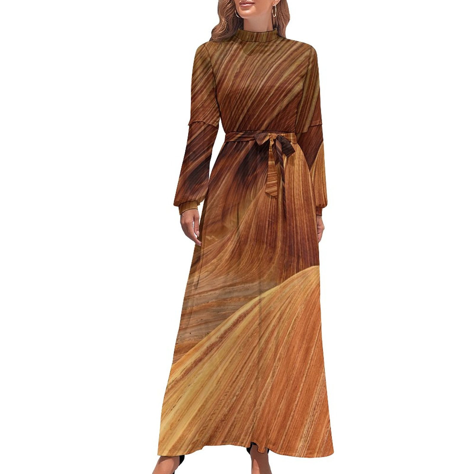 Calm Desert Dress High Neck Blue Sky Print Custom Bohemia Dresses Long ...