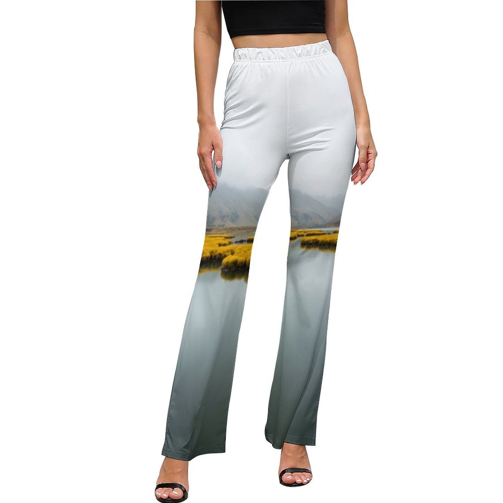 Calm Lake Golden Islands High Waisted Casual Flared Trousers Summer Home Pants Gift Street ...