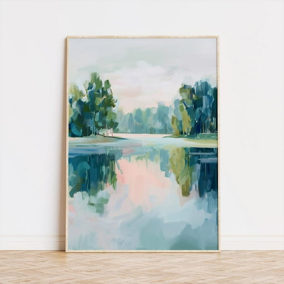 Calm Lake Landscape Poster: Pastel Nature Reflection, Unframed Canvas ...
