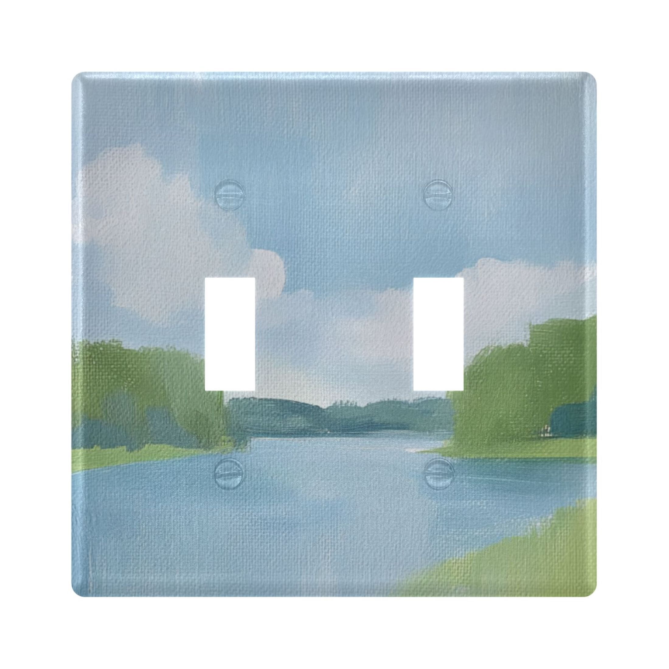 Calm Lake Painting Fireproof Switch Plate with Rounded Edges 3-Hole ...