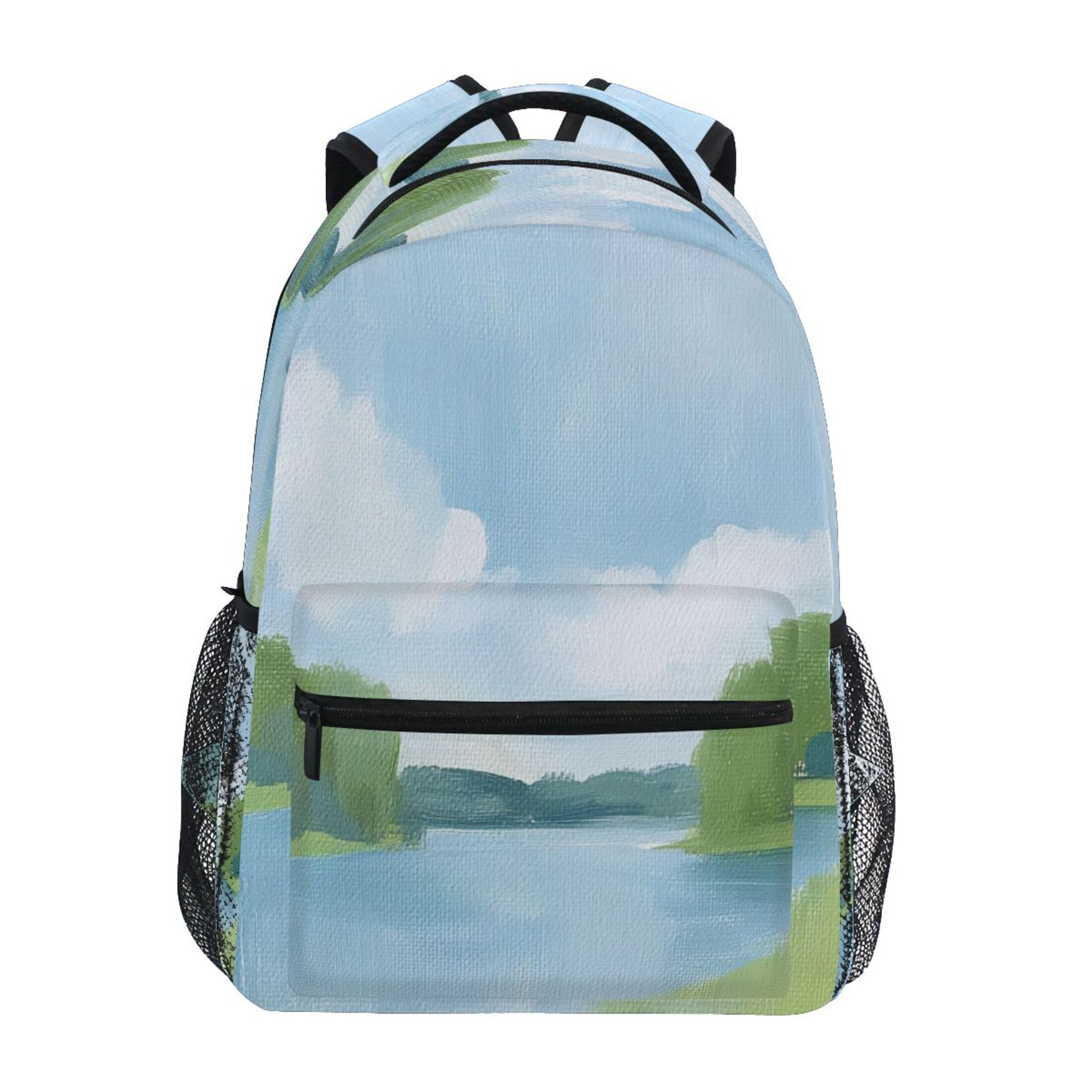 Calm Lake Painting Stylish Large Backpack 15L Self-Standing Durable ...