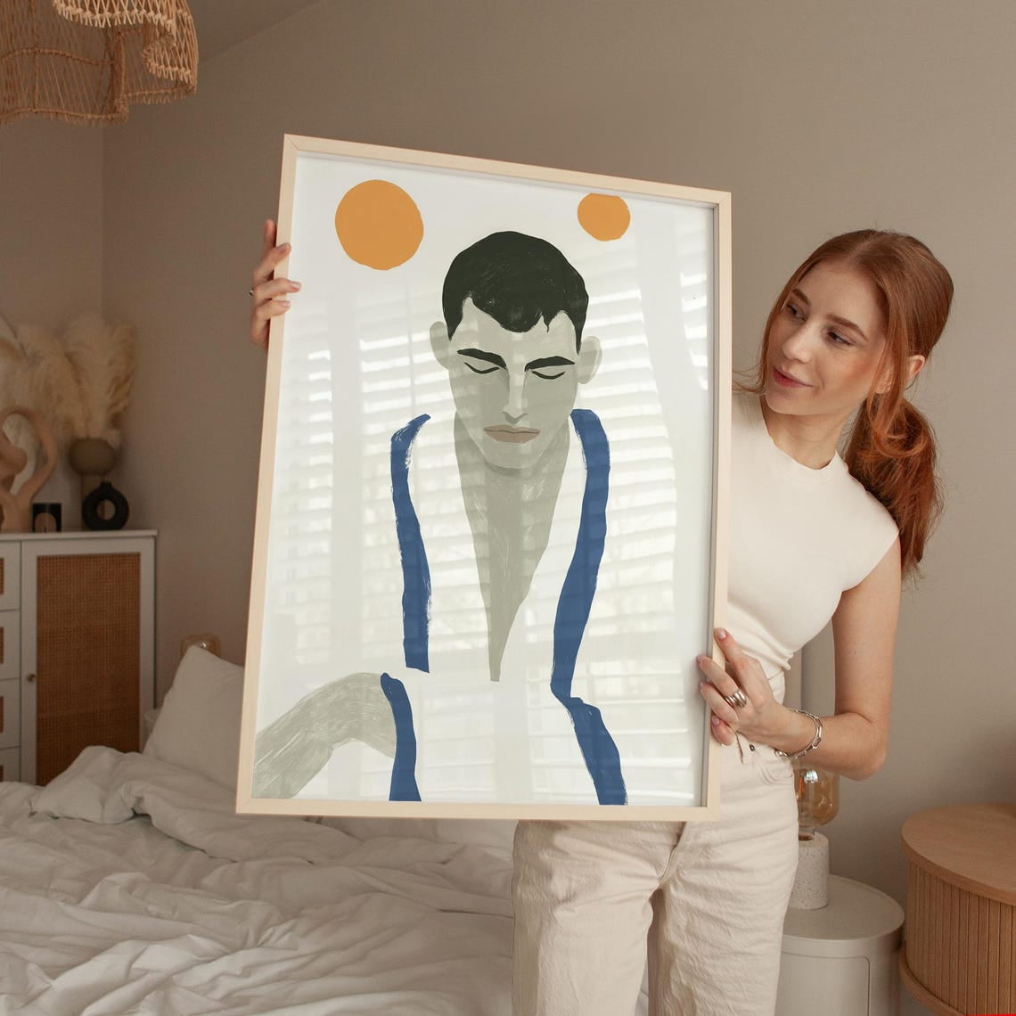 Calm Man In Blue Robe – Minimalist Figurative Print – Large Modern ...