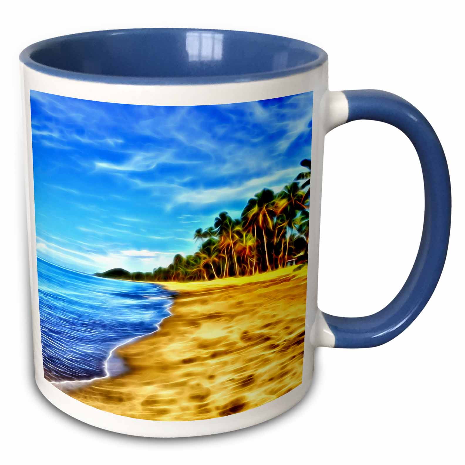 3drose, Calm Ocean Beach with Palm Trees Image of Light Infused ...