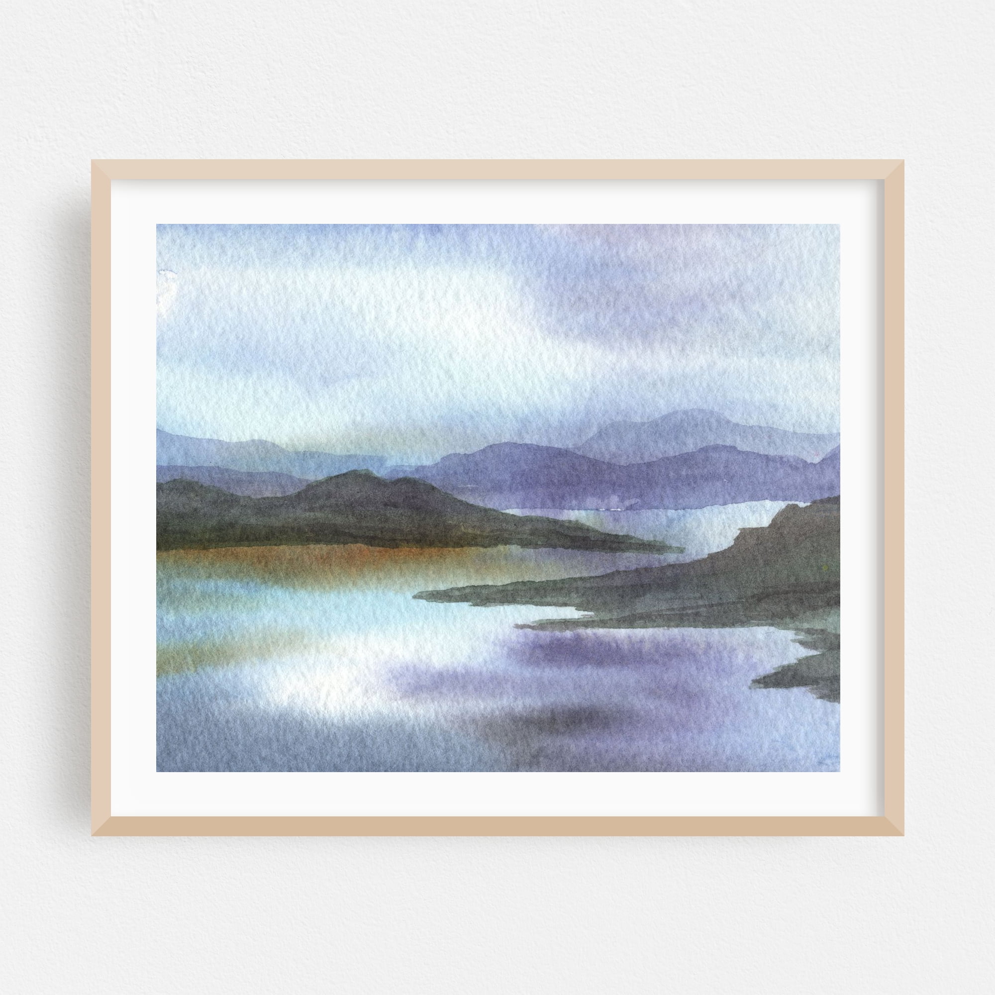 Calm Peaceful Waters Contemporary Watercolor Landscape - Painting ...