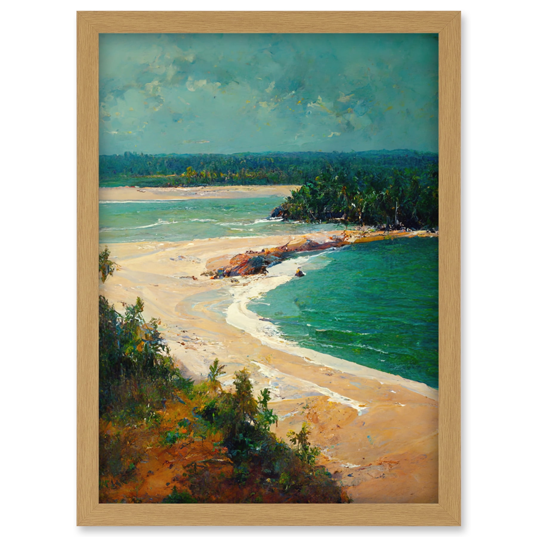 Calm Sandy Beach Cove Seascape Oil Painting Artwork Framed Wall Art ...