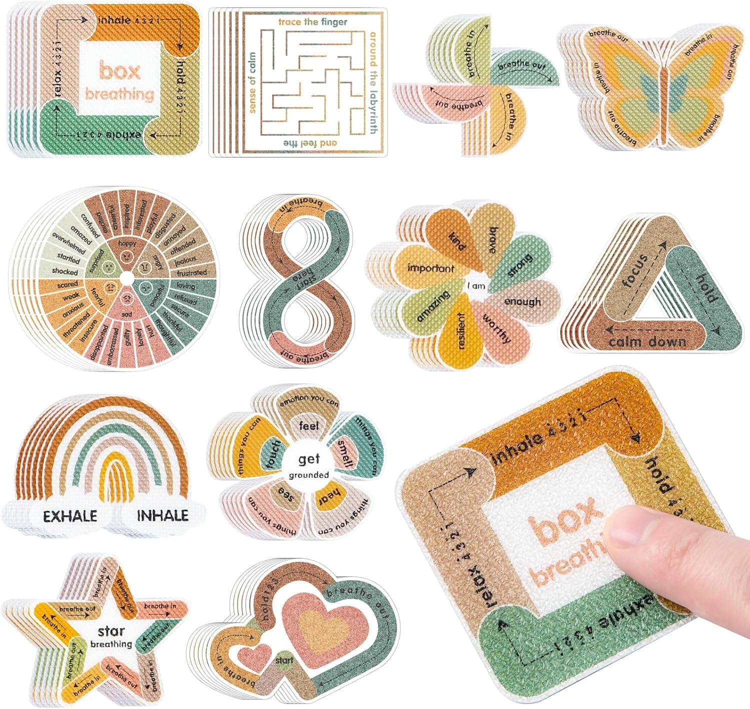 Calm Strips for Anxiety Sensory Stickers, 72Pcs 2 Textured for Mood ...