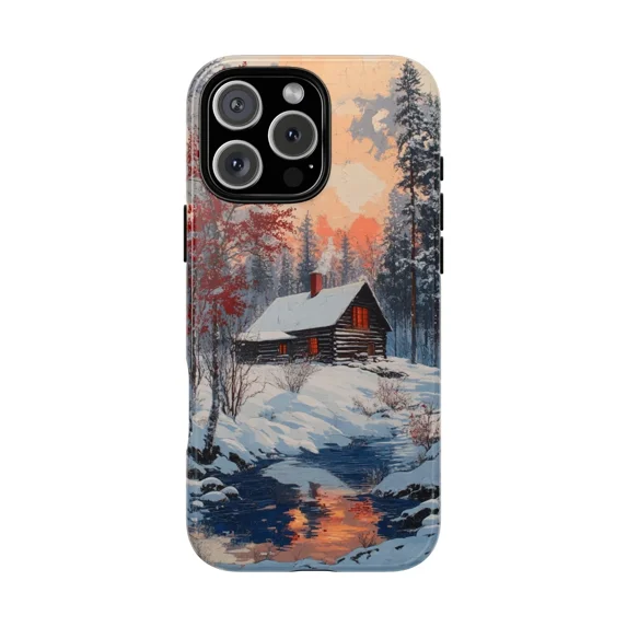 Calm Winter Snowy Cabin Scenic Phone Case for iPhone 11 to 17 Models ...
