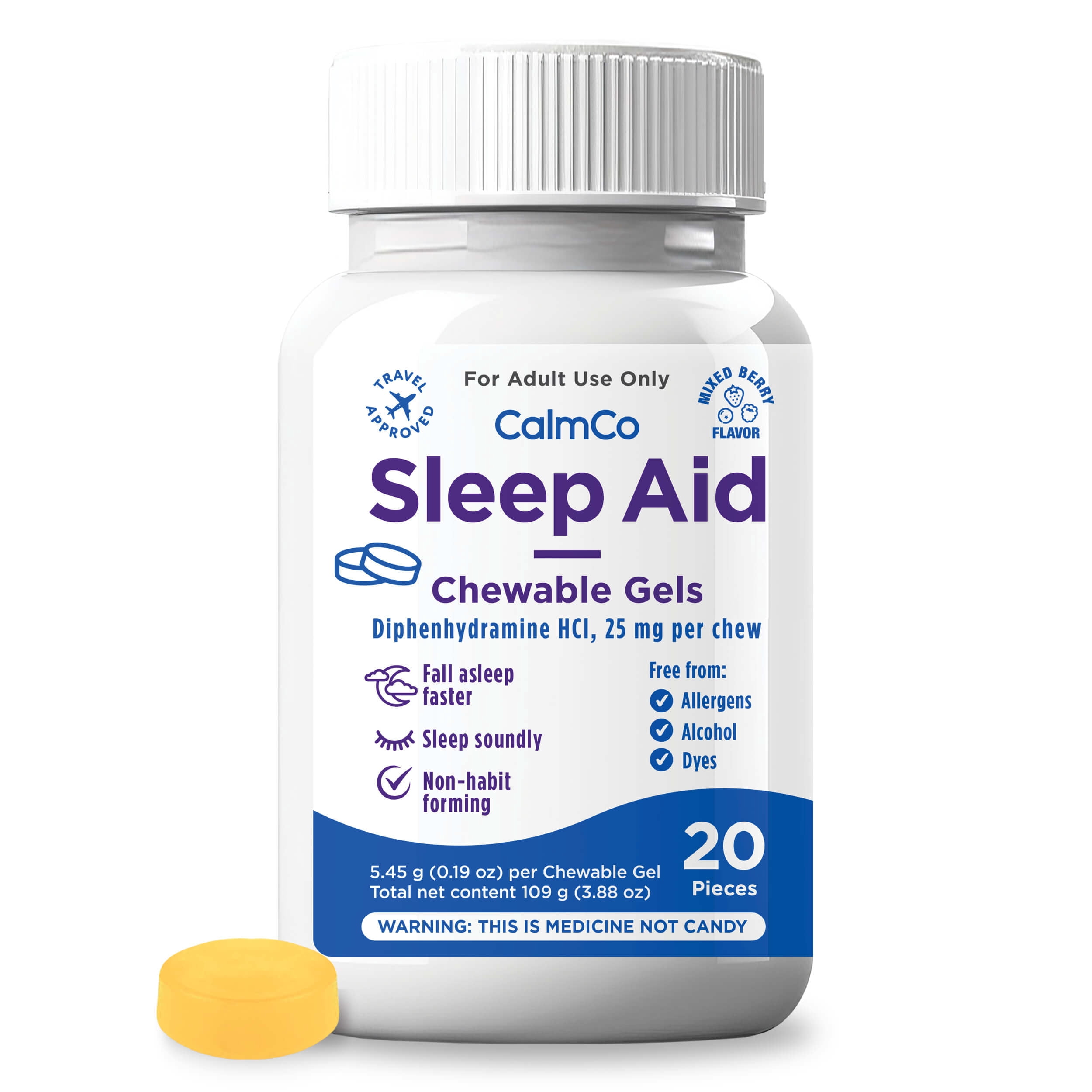 CalmCo Adult Sleep Aid Chewable Gels, 25 mg Diphenhydramine HCl ...