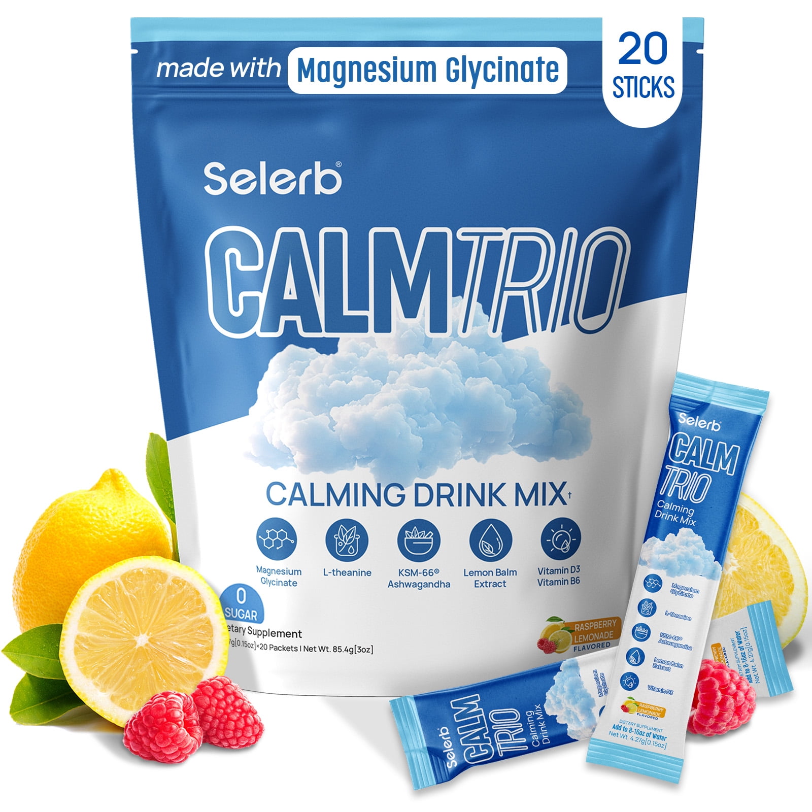 CalmTrio Magnesium Glycinate Powder Cortisol Drink Mix - No Sugar with ...