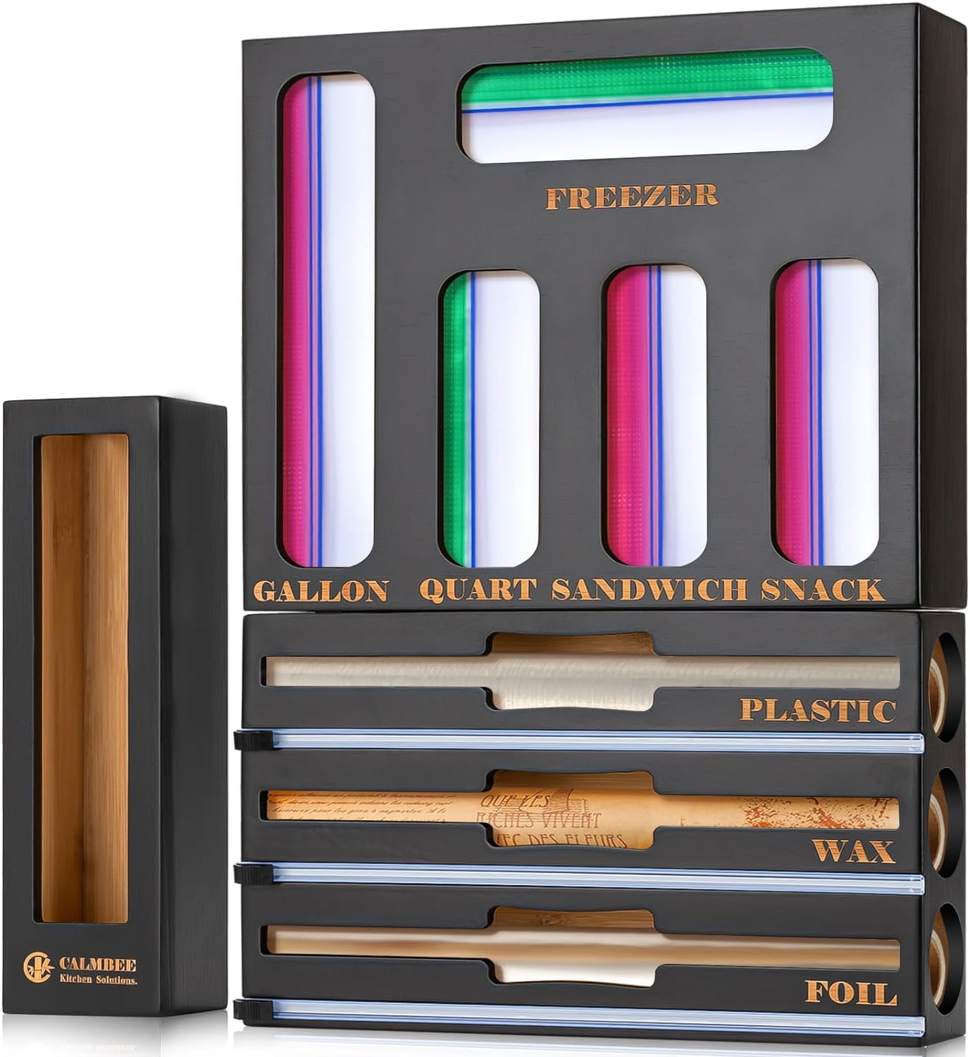 Calmbee 9-in-1 Bamboo Kitchen Organizer - Black & Multicolor Modern ...