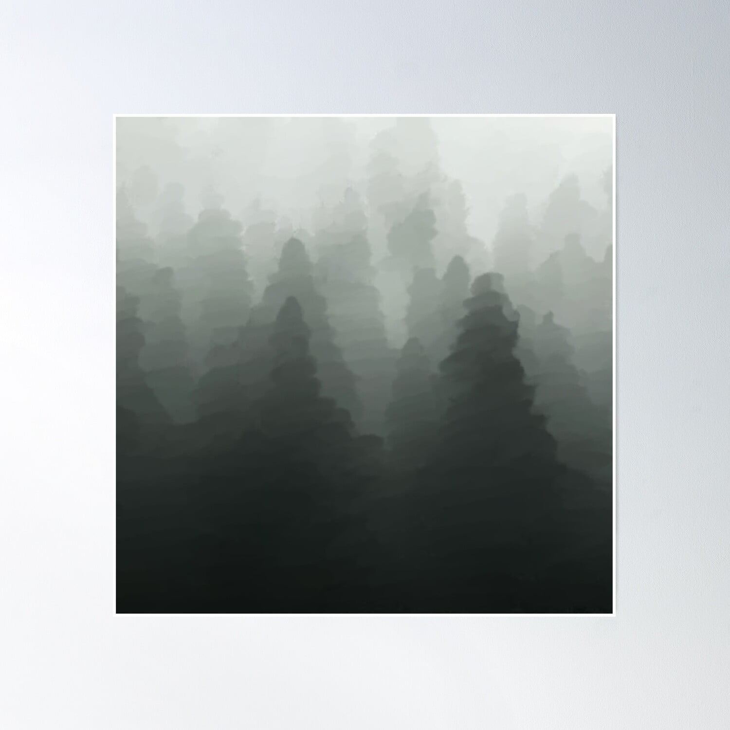 Calming Black And White Watercolor Forest Scene Poster Wall Art, Modern ...