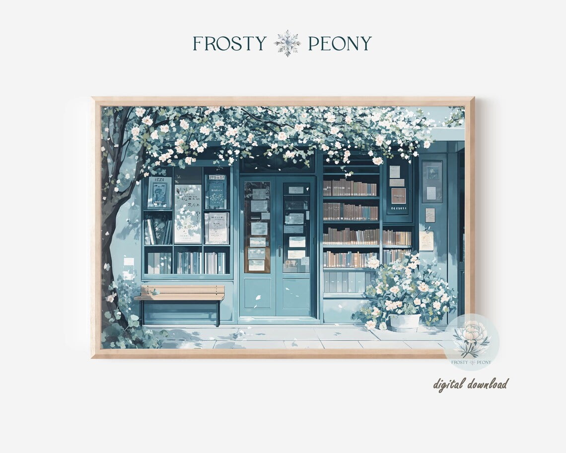 Calming Bookstore Art Print, Cozy Reading Corner Wall Art, Vintage ...