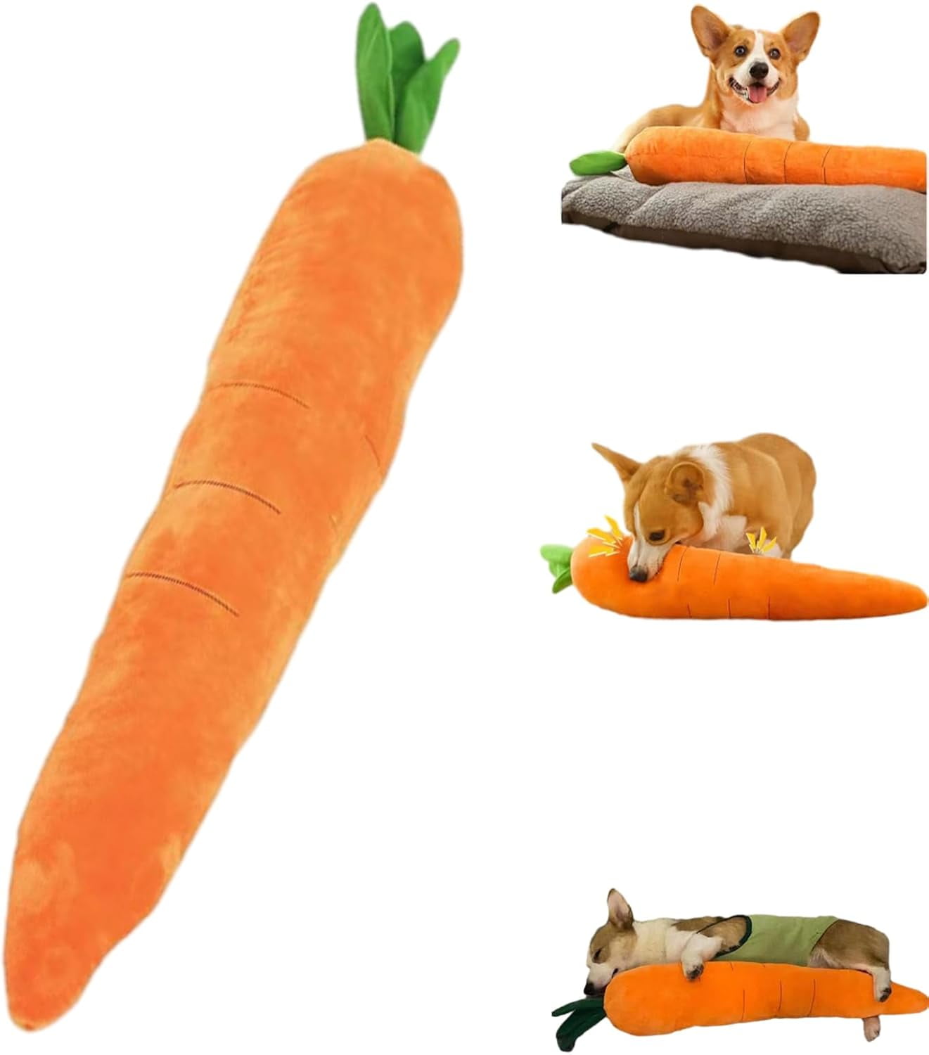 Calming Carrot Dog Toy, The Mellow Dog with Soft Squeaker, Cute Plush ...