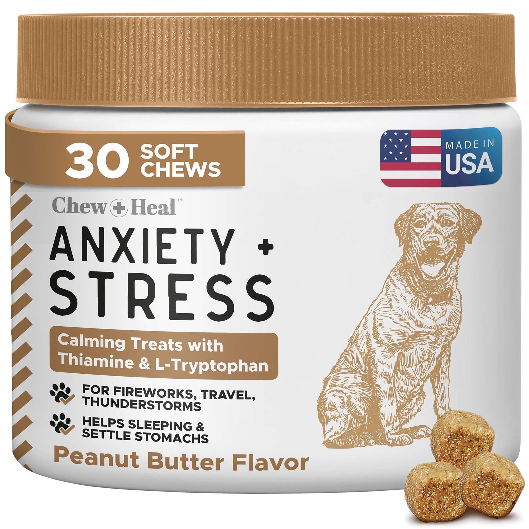 Dog Calming Treats, 30 Anxiety Relief Soft Chews for Dogs - Peanut ...