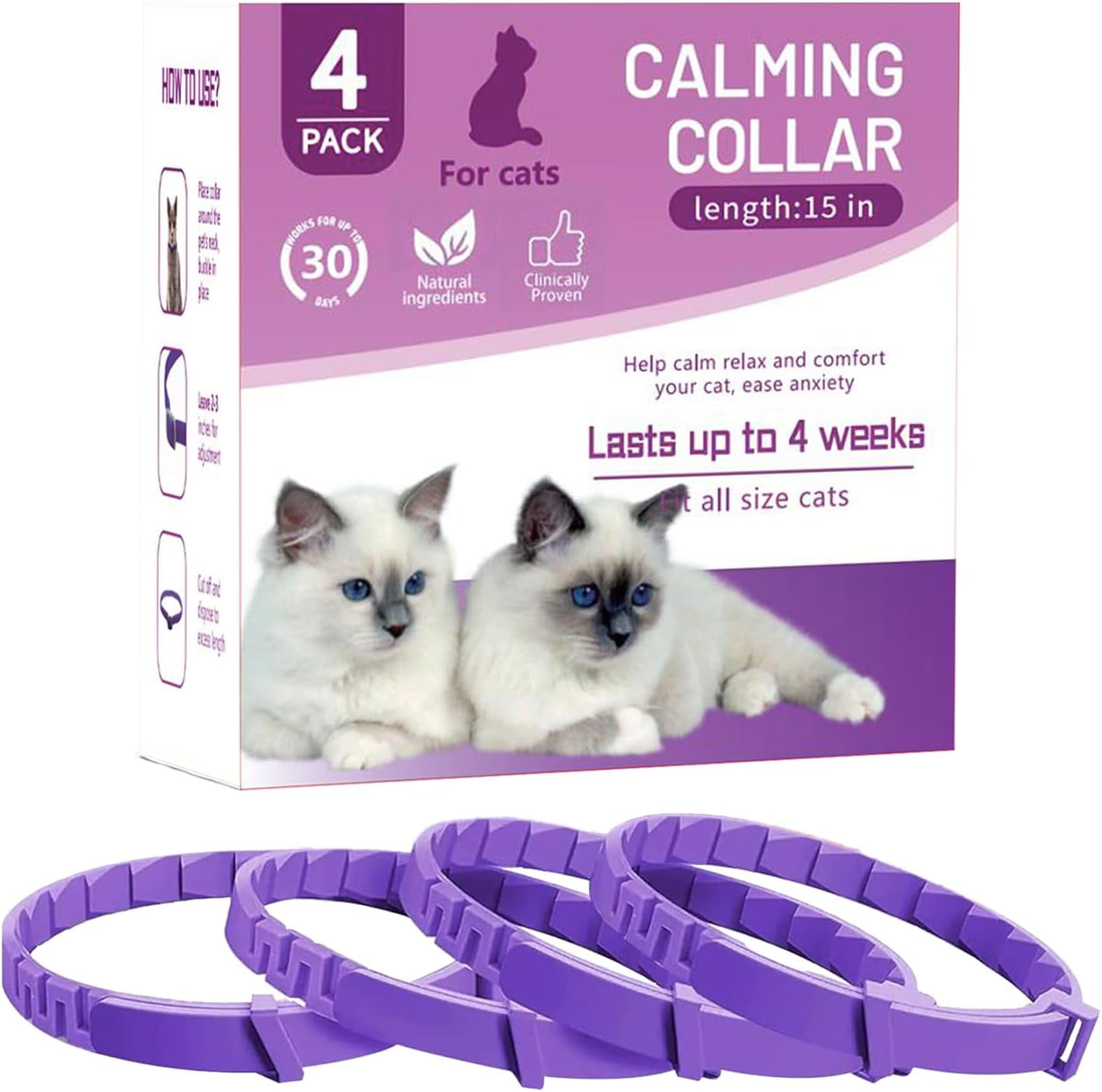 Calming Collar for Cats 4 Pack Adjustable Soother Cats Calming Collars ...
