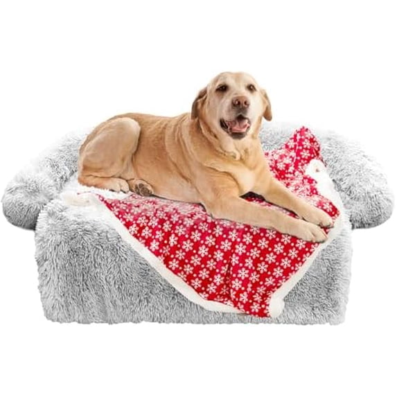 Calming Dog Bed Christmas Throw Blanket Fluffy Plush Dog Mat Furniture ...