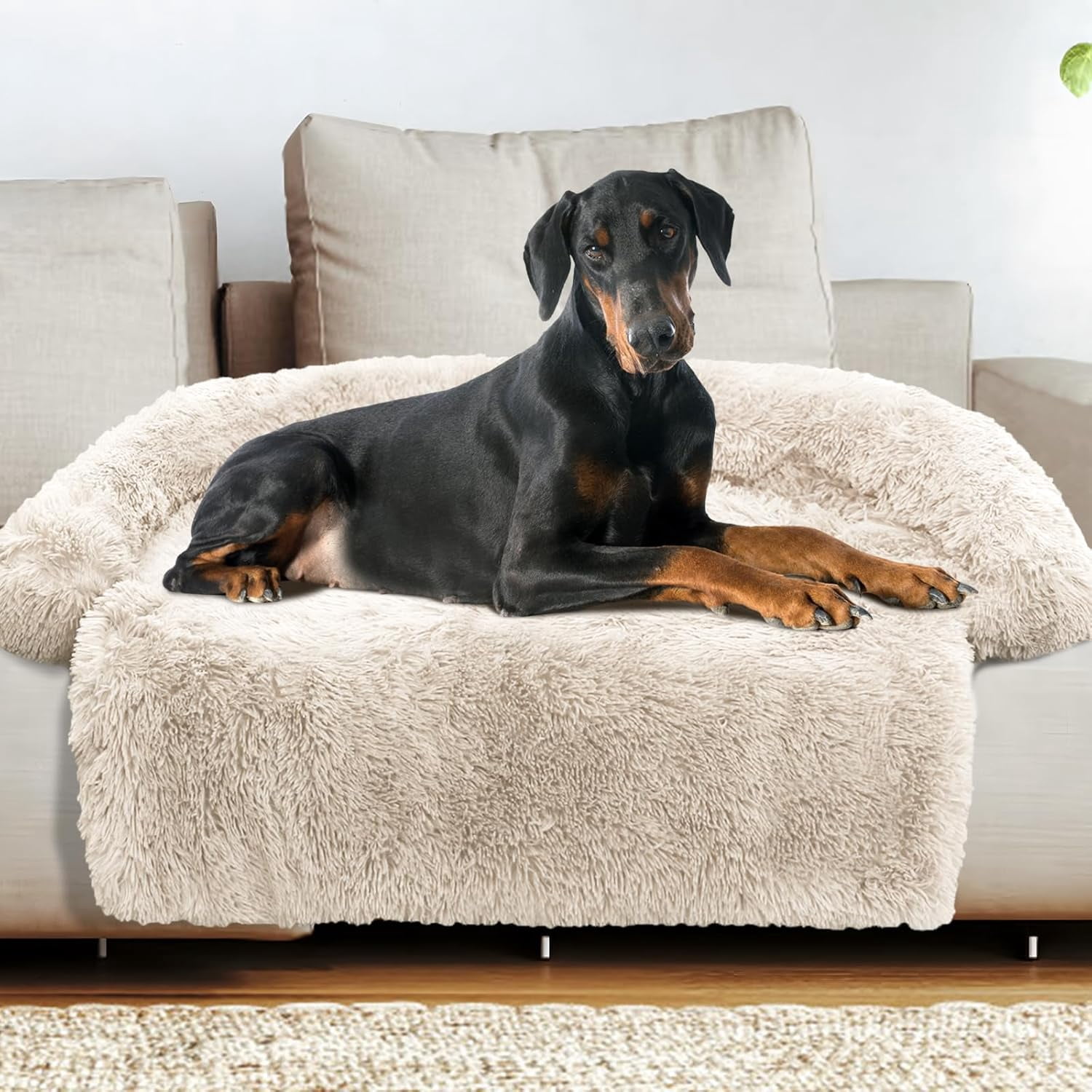 Calming Dog Bed Fluffy Plush Dog Mat for Furniture Protector with ...