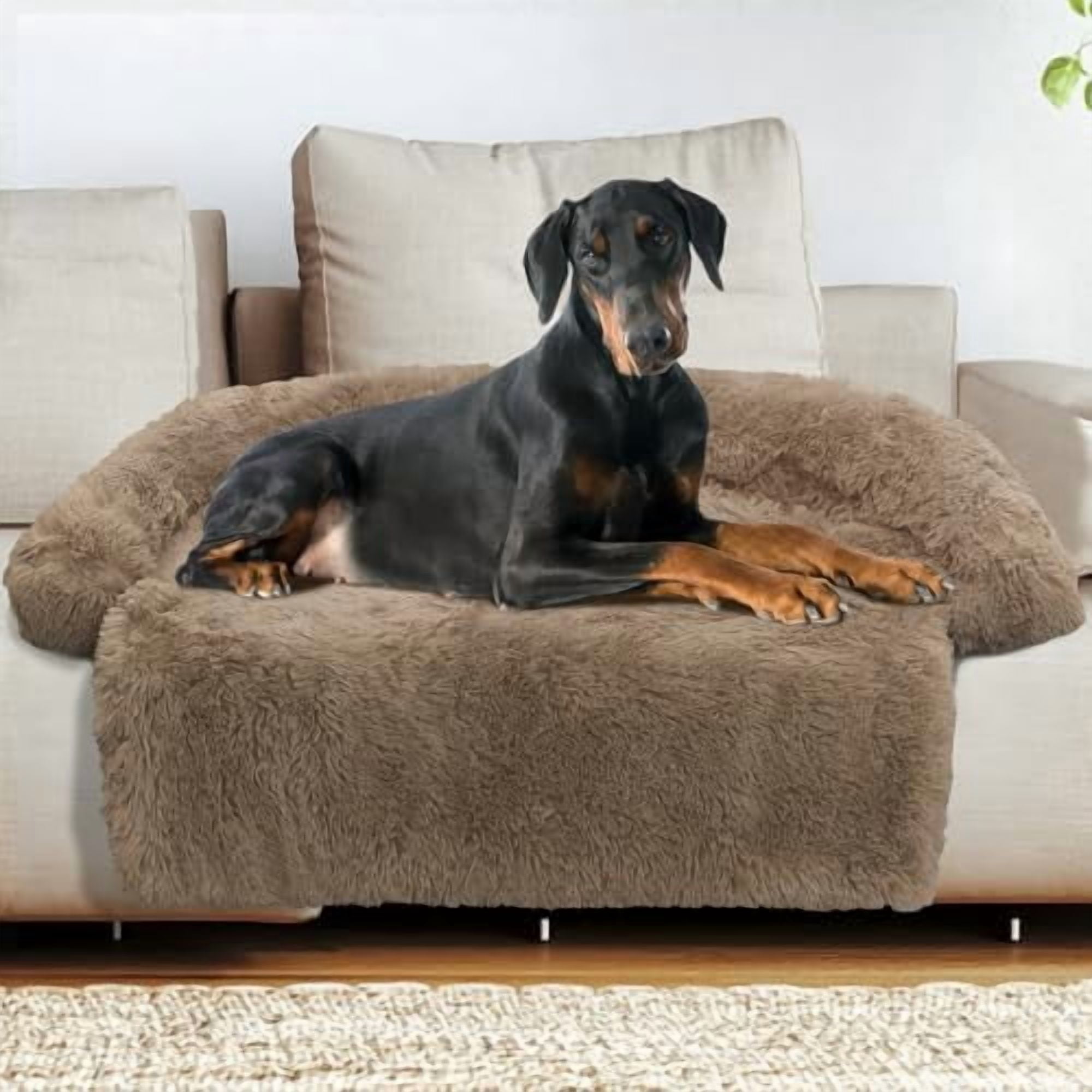 Calming Dog Bed Fluffy Plush Dog Mat for Furniture Protector with ...