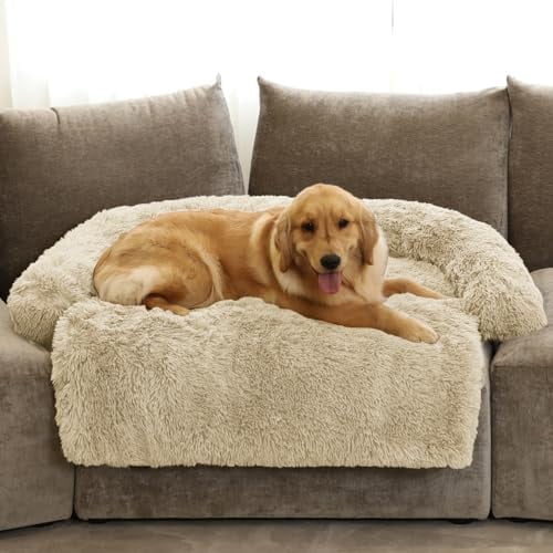 Calming Dog Bed Fluffy Plush Dog Mat for Furniture Protector with ...