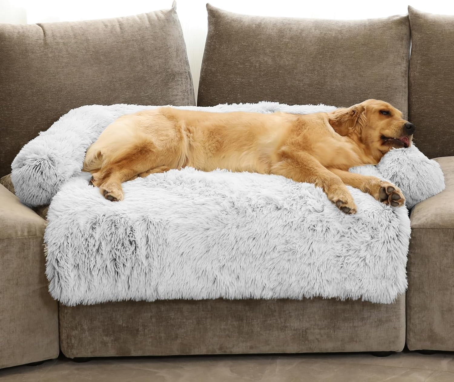 Calming Dog Bed Fluffy Plush Dog Mat for Furniture Protector with ...