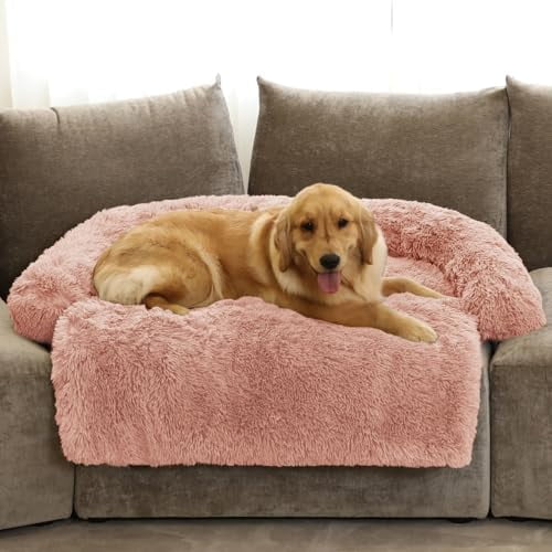 Calming Dog Bed Fluffy Plush Dog Mat for Furniture Protector with ...