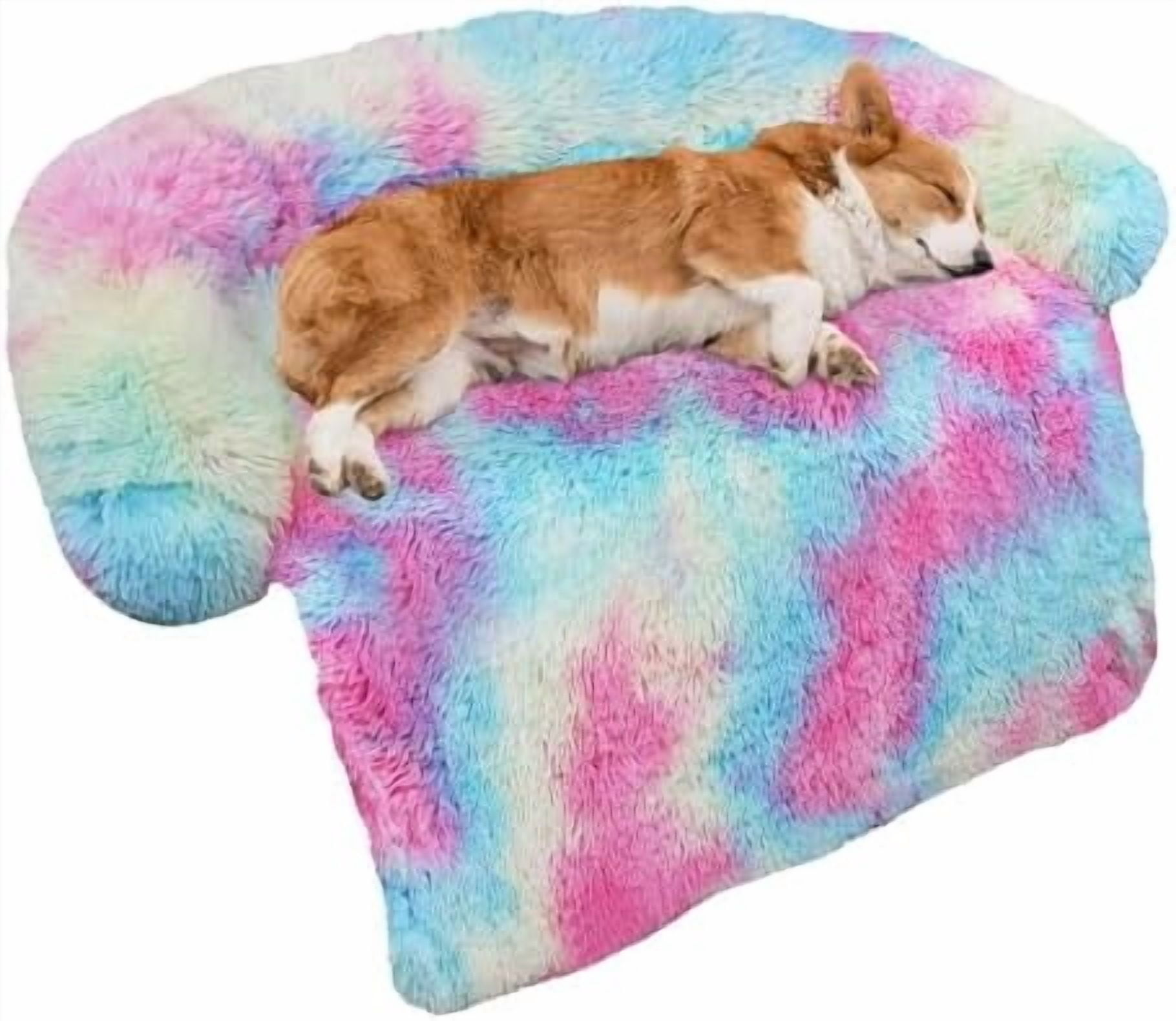 Calming Dog Bed Fluffy Plush Dog Mat for Furniture Protector with ...