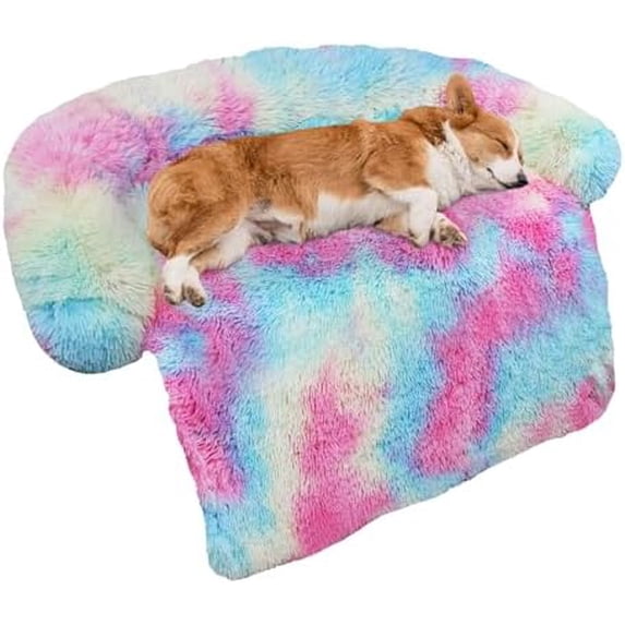 Calming Dog Bed Fluffy Plush Dog Mat for Furniture Protector with ...