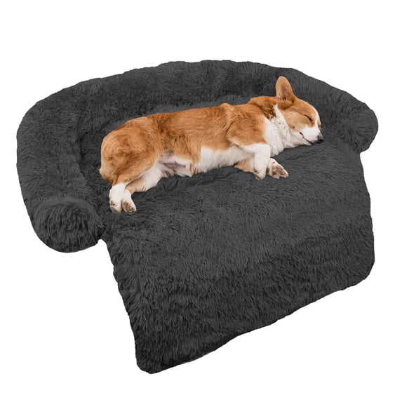 Calming Dog Bed Fluffy Plush Mat Dark Grey 41.0"L x 37.0"W x 6.0"Th For ...