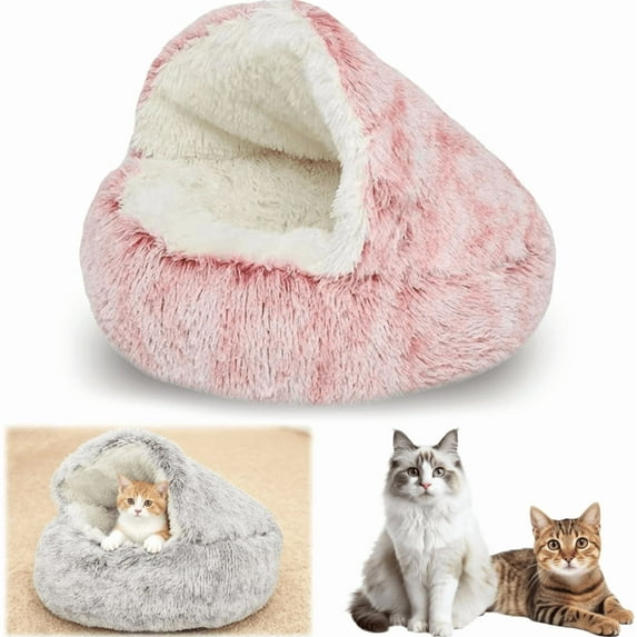 Calming Dog Beds & Cat Cave Bed, Plush Cuddler Round Coved Cat Bed, Cat ...