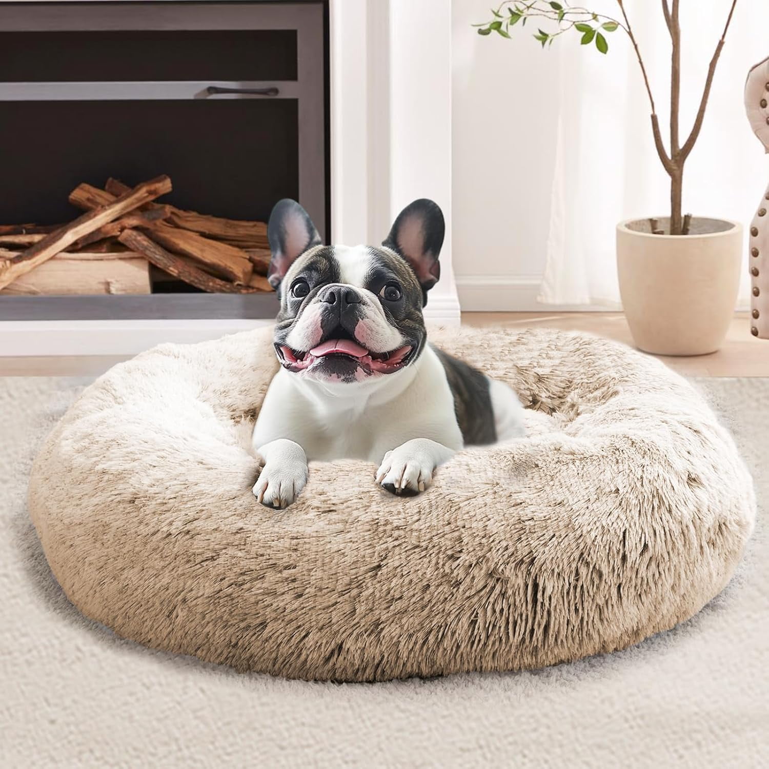 Calming Dog & Cat Bed for Large Dogs, Anti-Anxiety Donut Cuddler Cozy ...