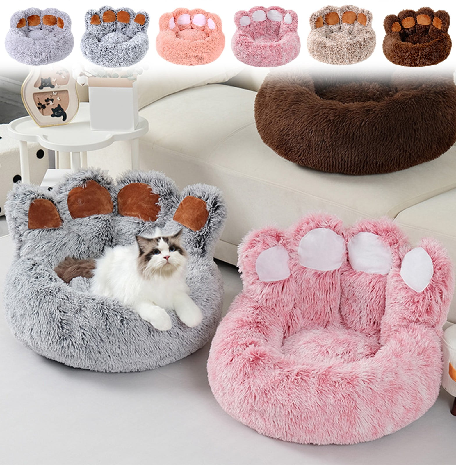 Calming Dog Cats Bed Cuddler Warming Cozy Soft Bed Fluffys Faux Furs ...