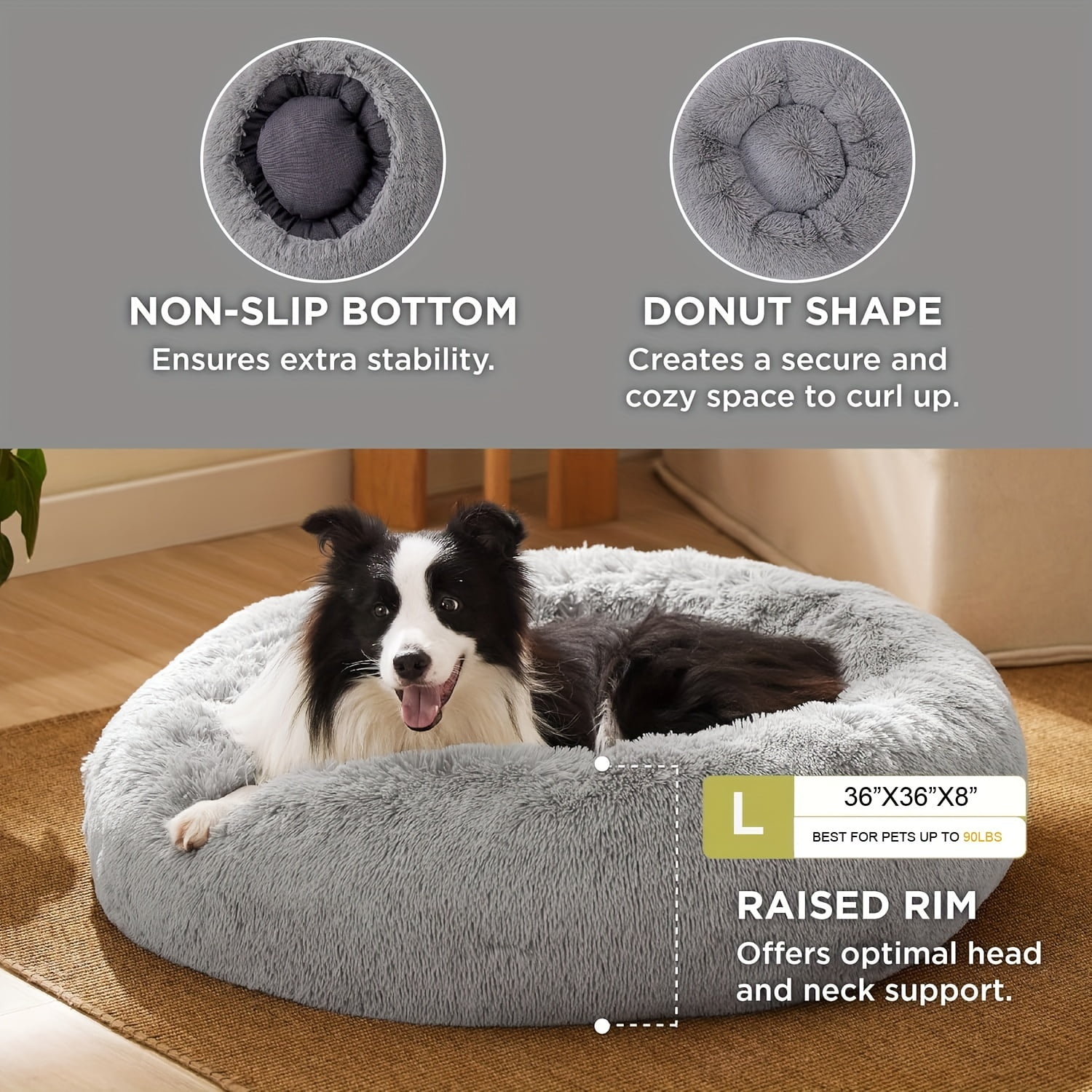Calming Dogs Bed for Large Dogs Anti-Anxiety Machine Washable Fluffy ...