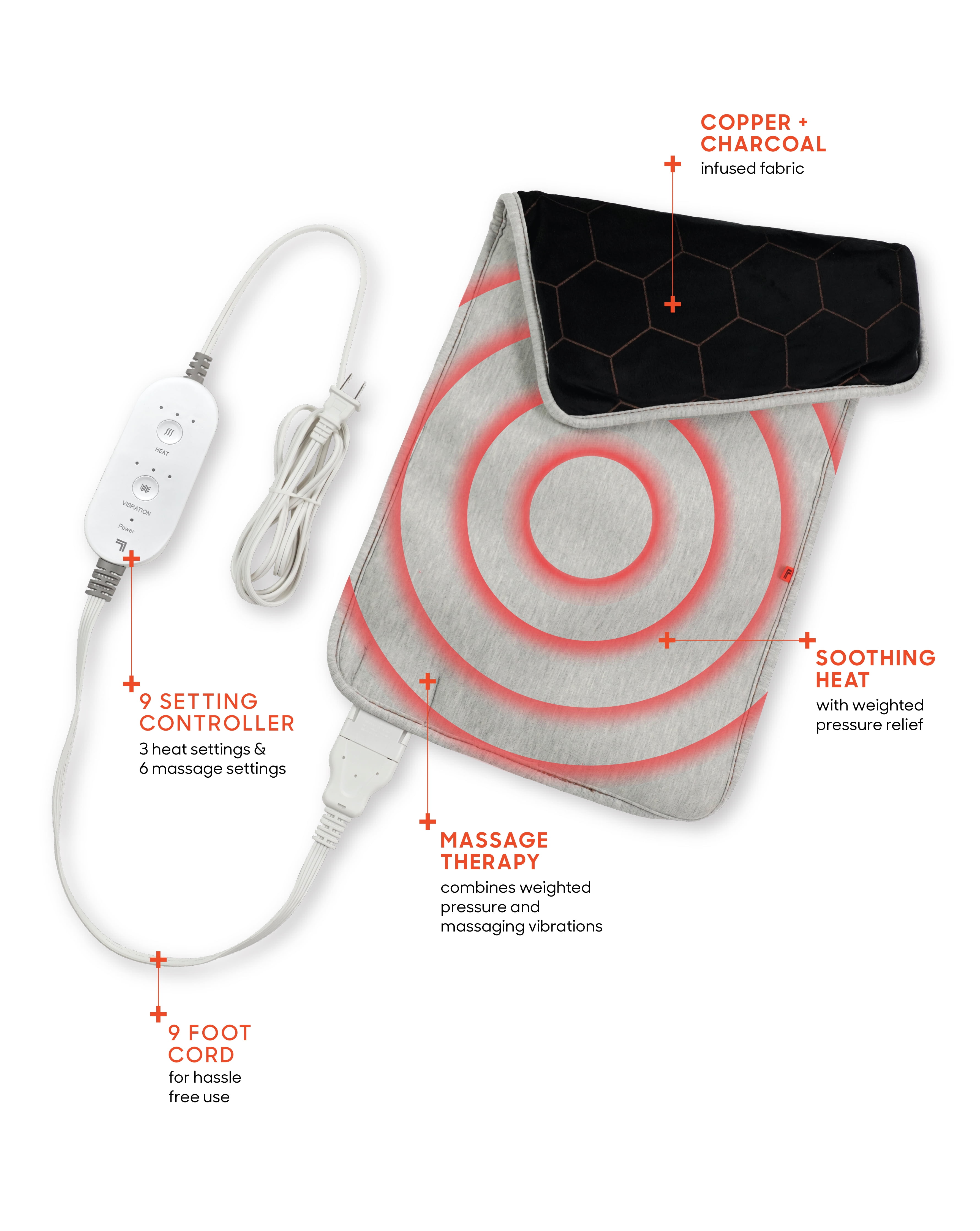 Calming Heat Copper Charcoal Electric Heating Pad with Auto Shut, Gray ...